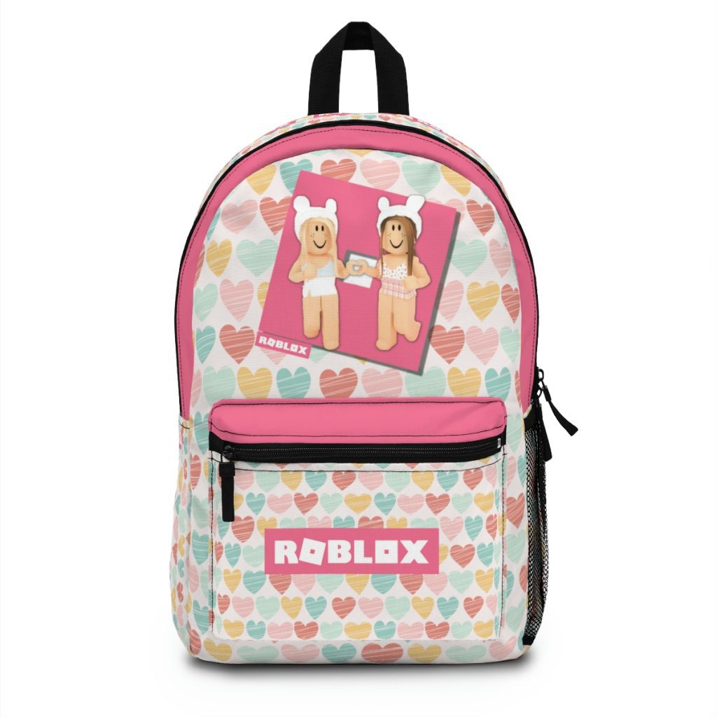 ROBLOX GIRLS pink backpack with hearts background. Backpacks for School - Cool Kiddo