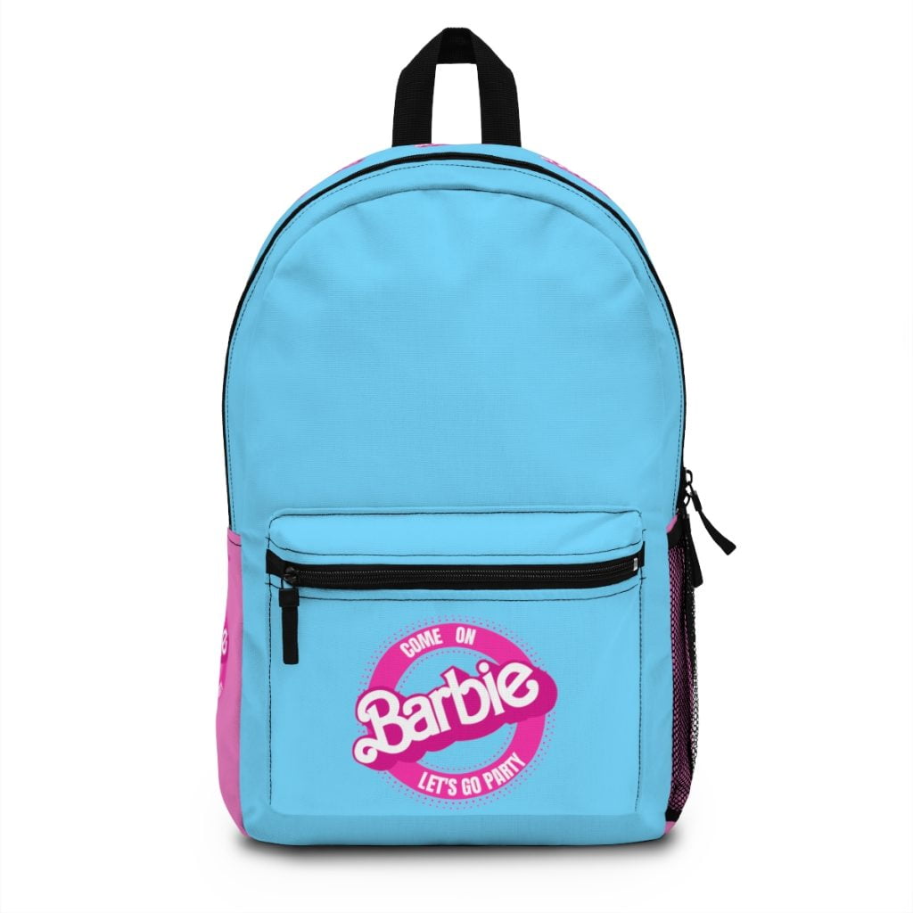 Sky Blue and Pink Barbie Backpack with Circular Logo - Cool Kiddo
