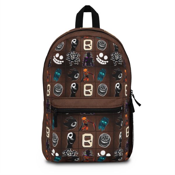 Roblox DOORS Brown Backpack With Horror Characters Grid - Cool Kiddo