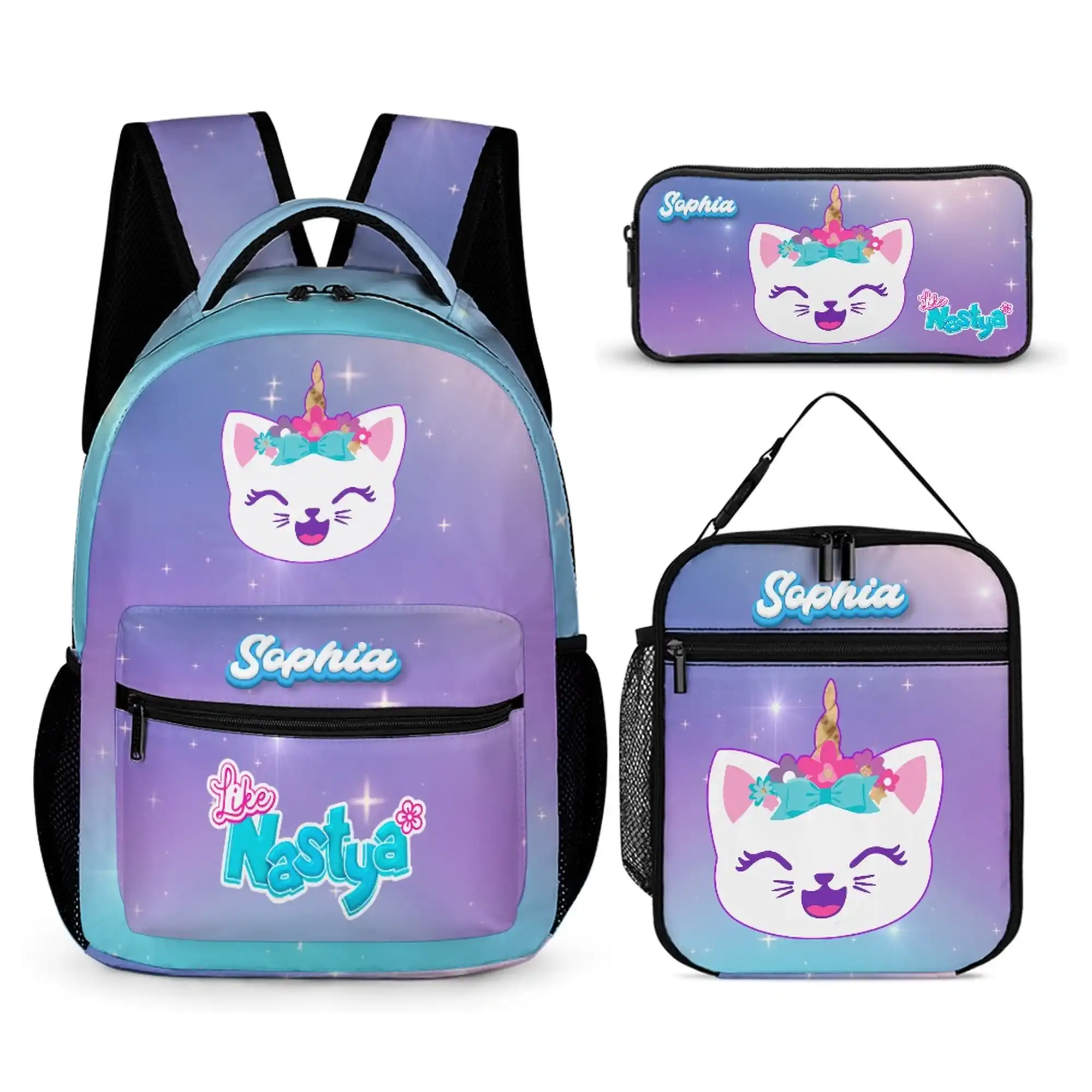 Like Nastya Three-Piece Set – Book Bag, Lunch Bag, and Pencil Case ...