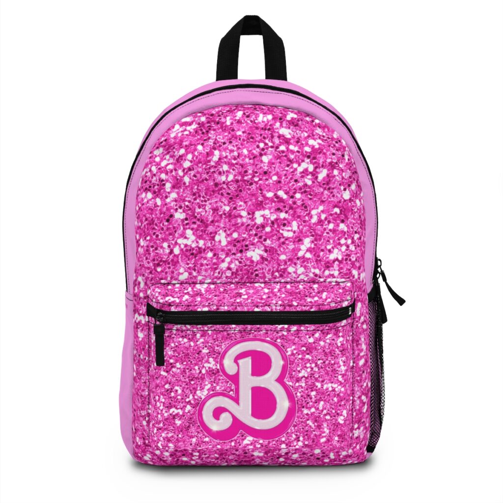 Pink Glitter Simulation Barbie Backpack with Logo on the Front Pocket ...