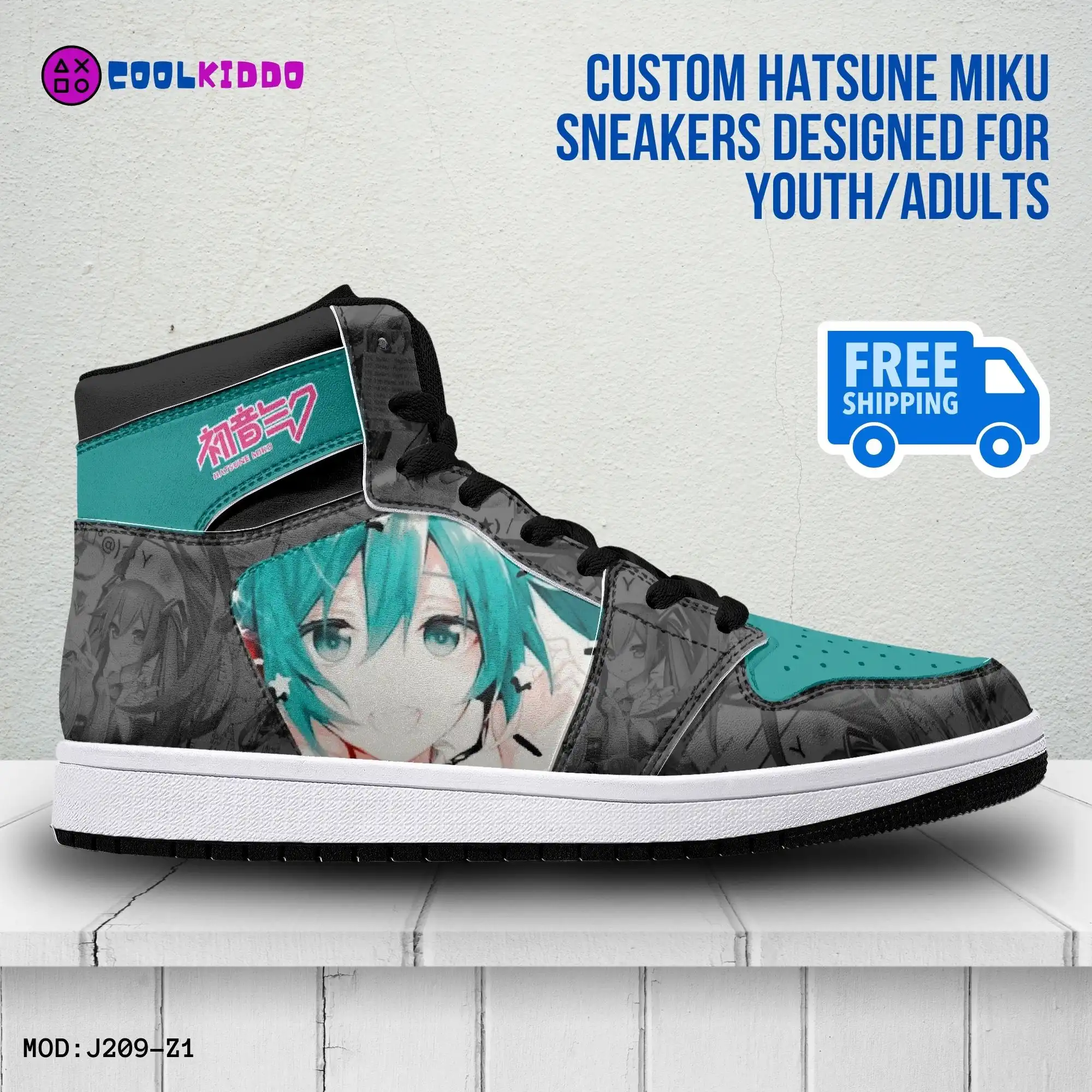Custom Hatsune Miku High-Top Vegan Leather Sneakers - Japanese Anime ...