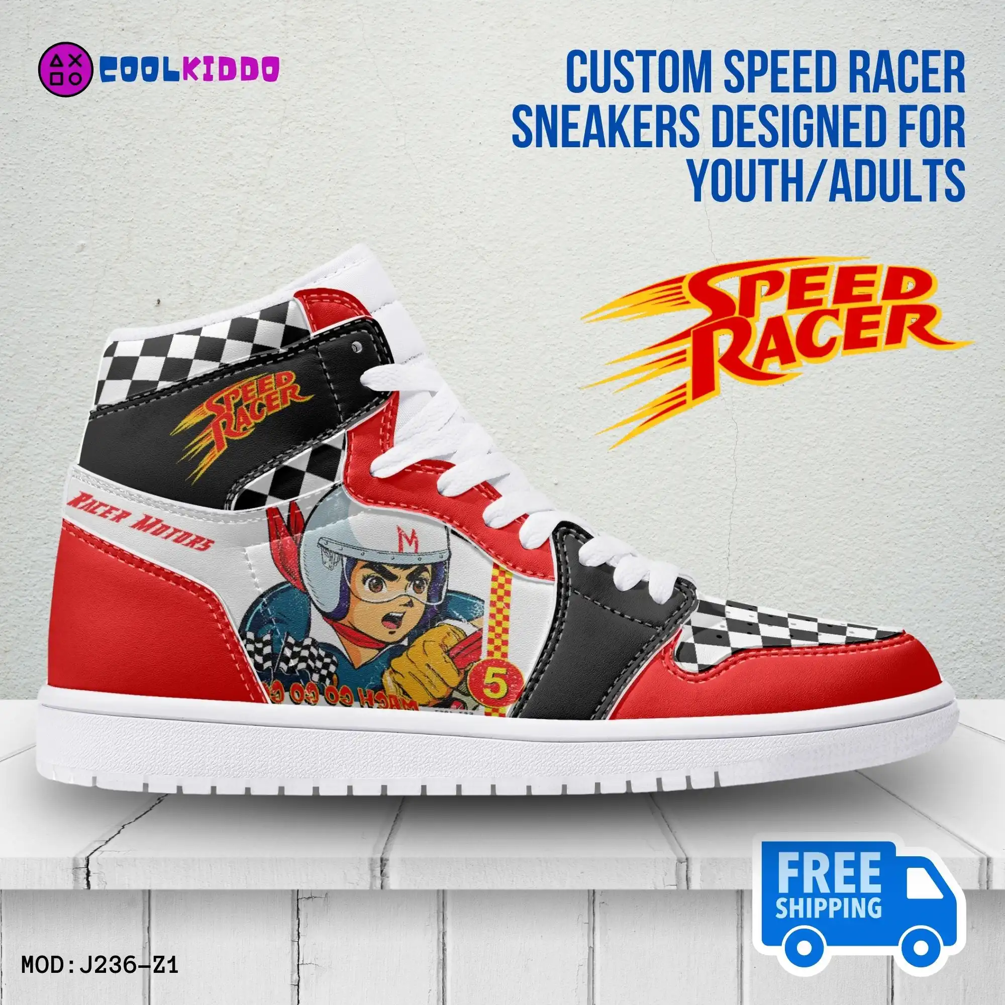 Custom Speed Racer Character High-Top Leather Sneakers - Cool Kiddo