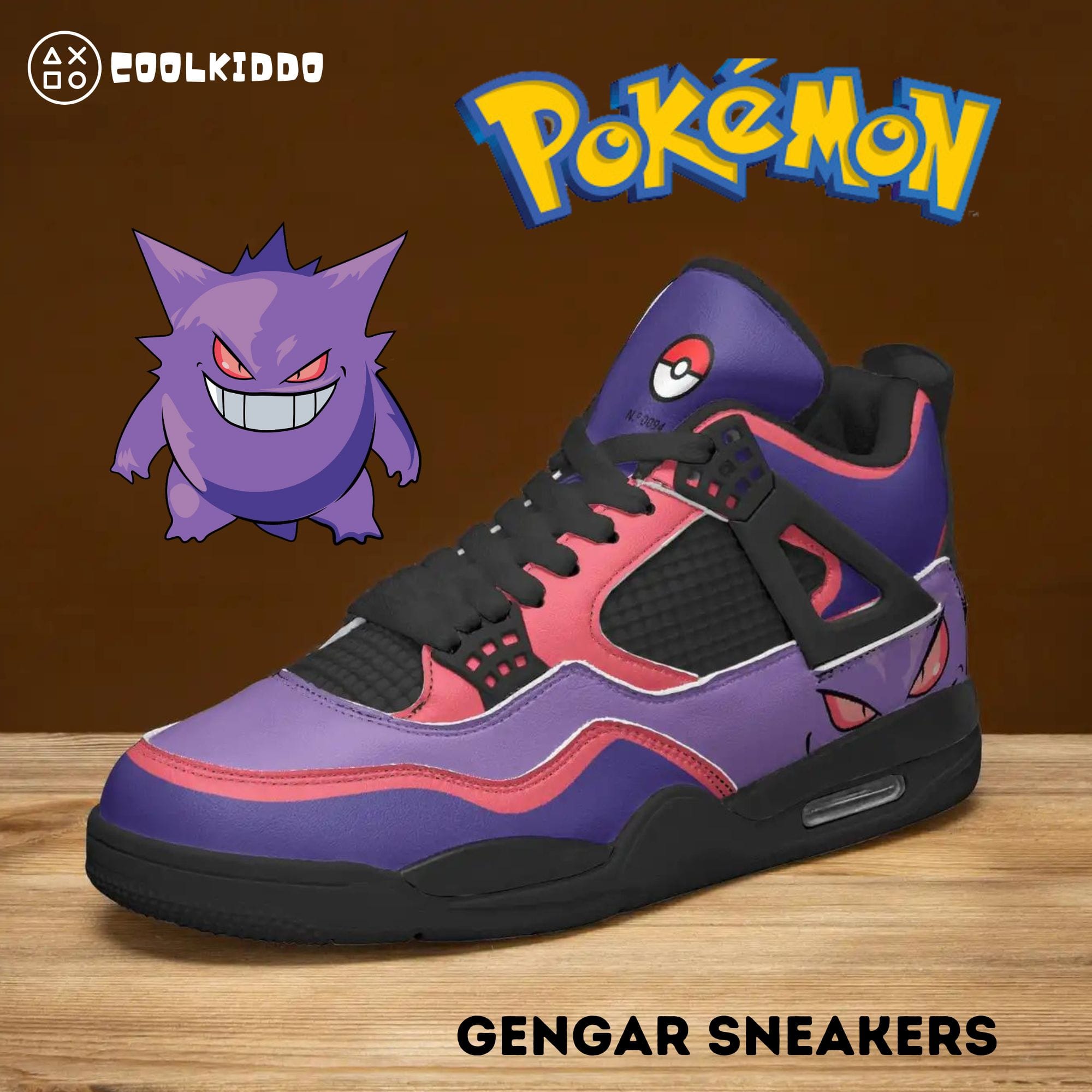 Gengar (Pokémon) AJ4 Basketball Sneakers - Black Sole - Cool Kiddo