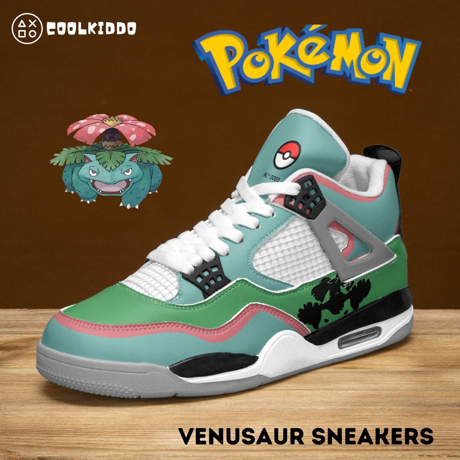 Venusaur (Pokémon) AJ4 Basketball Sneakers - Grey Sole - Cool Kiddo