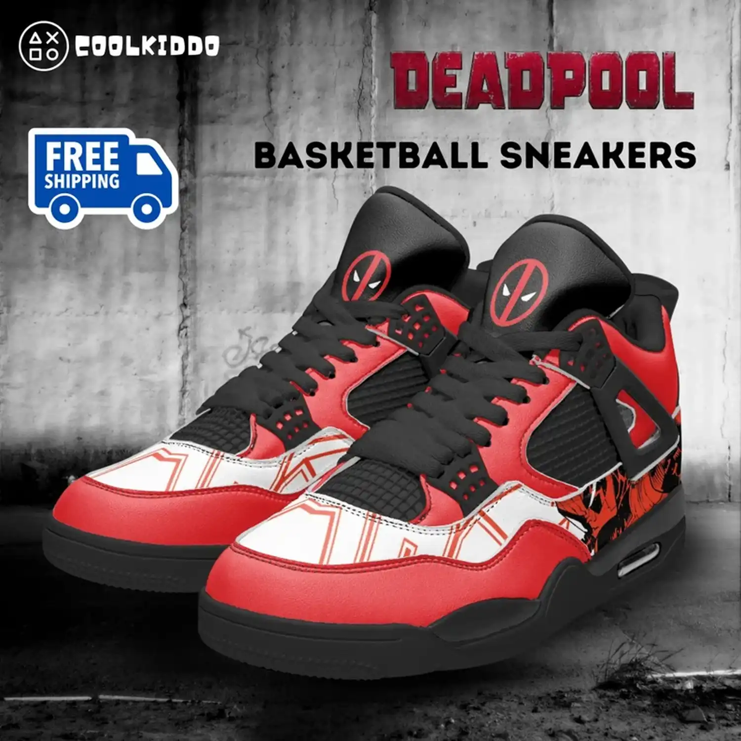 Deadpool AJ4 Basketball Sneakers - Black Sole - Cool Kiddo