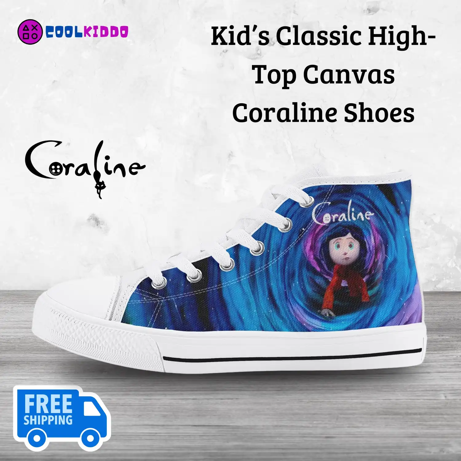 Coraline-Inspired Kids' Custom High-Top Canvas Sneakers, animated movie ...
